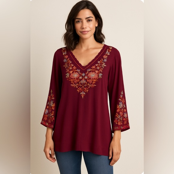 Soft Surroundings | Tops | Soft Surroundings Embroidered V Neck Boho ...